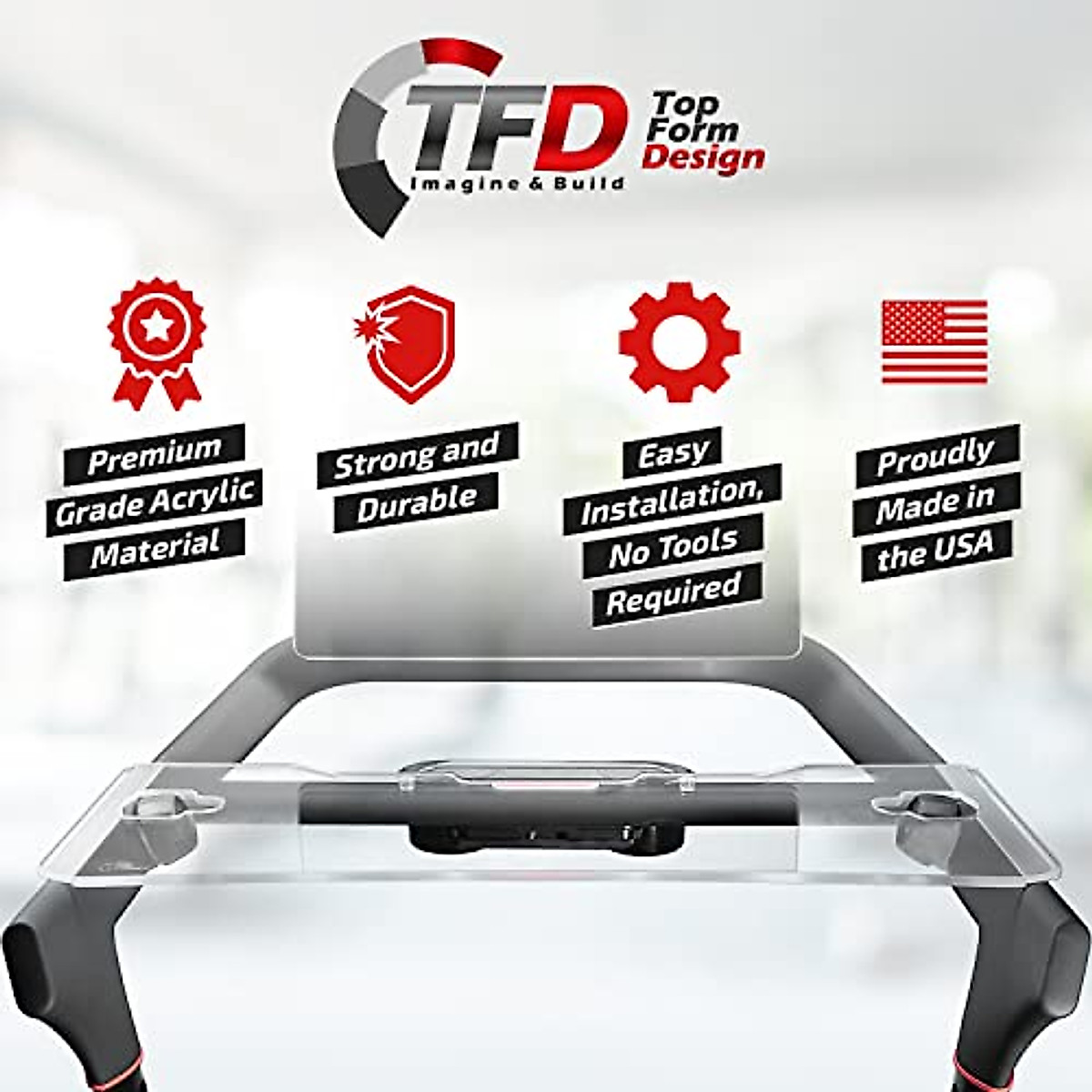 TFD The Tread Tray 2.0 | Compatible with NEW Peloton Tread, Made in USA | Walking Desk Attachment Holder for Laptop, Tablet, Phone, & Book - Exercise Workstation, Easy Mount Tray - Peloton Accessories