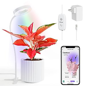 Diivoo Smart Grow Light for Indoor Plant Full Spectrum, Bluetooth LED Growing Lamp for Small Herb Garden, Automatic Timer, Stepless Dimming, Height Adjustable