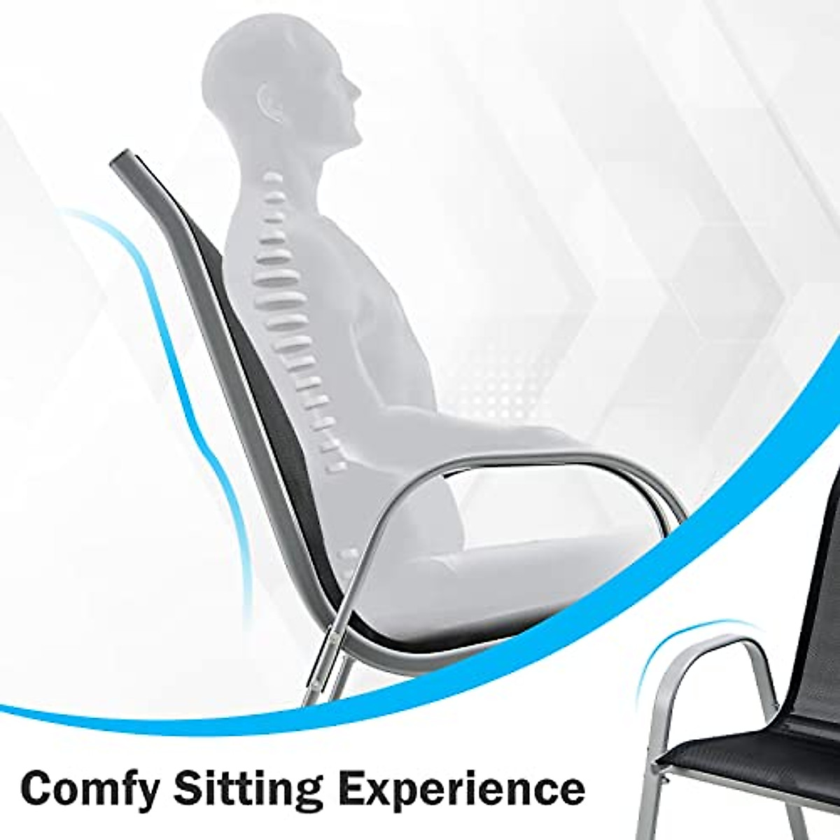 Tangkula Set of 4 Stackable Outdoor Dining Chairs, Patio Chairs with Armrests and Sturdy Steel Frame, Outdoor Armchairs for Lawn, Poolside and Backyard (Gray)