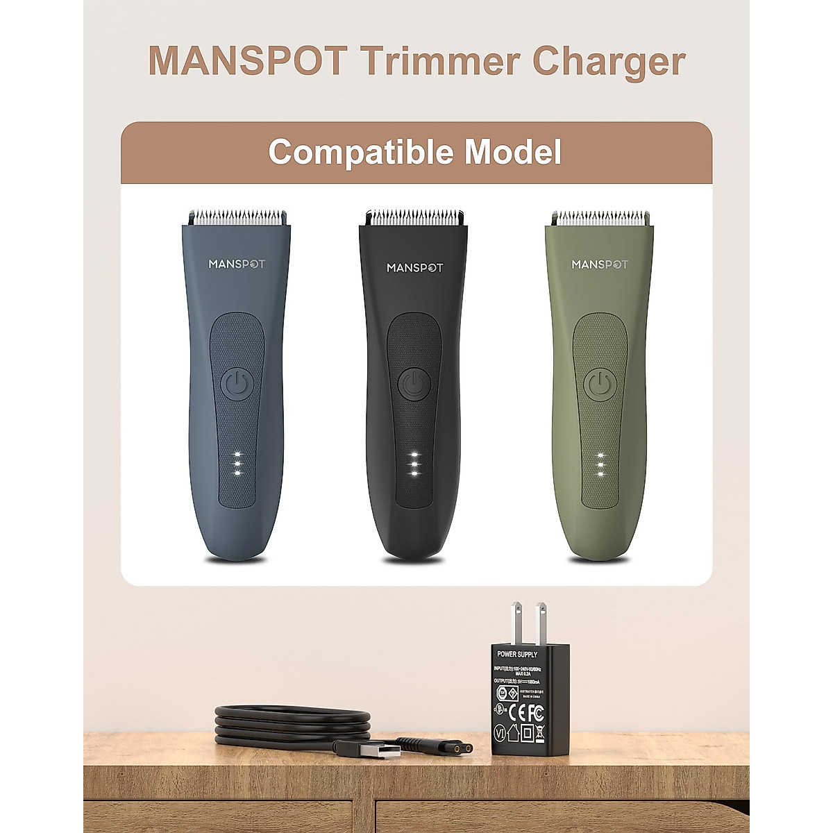 5V Power Cord for MANSPOT Shaver Charger Cord for MANSPOT Trimmer AC Power Adapter Electric Clipper Replacement VHBW