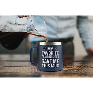 AMAZPRINTS Gifts for Grandpa from Grandaughter, Grandson, Kids on Fathers Day, Christmas, Birthday - Funny Coffee Mug Gifts for Grandparents - Grandparents Insulated Stainless Steel Mug 14oz Navy