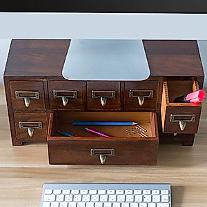 Label Holder Organizer Traditional Medicine Cabinet - Desktop Wide & Small Cabinet w/ 8 Drawers - Tabletop Apothecary Cabinet - Pre-Assembled Oriental Furniture - Vintage Card Catalog - Chest Drawer