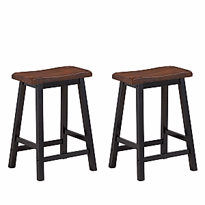 COSTWAY Saddle Seat Stools, Wood Vintage Counter Height Chairs, Modern Backless Design Indoor Furniture for Kitchen Dining Pub and Bistro, Set of 2 (24" H Brown)