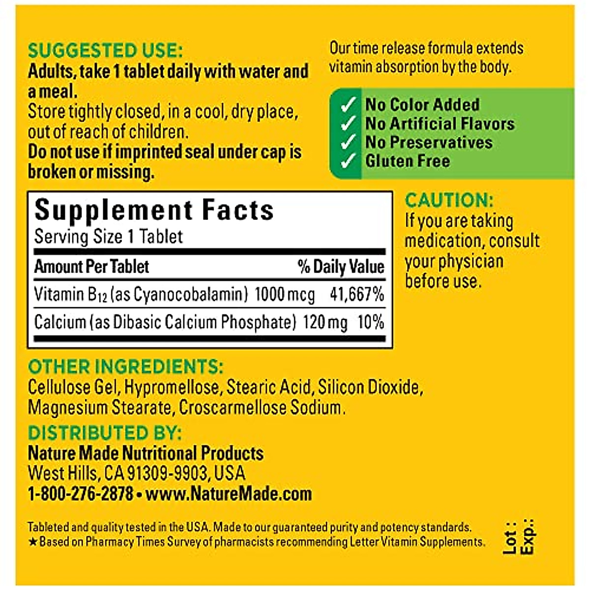 Nature Made Vitamin B12 1000 mcg Time Release Tablets, 75 Count (Packaging May Vary)