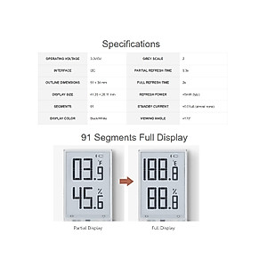 waveshare 1.9inch E-Paper Module 91 Segments E-Ink Display for Raspberry Pi/Arduino/STM32, Black/White Display Color, I2C Bus, Support Partial Refresh, 3.3V/5V