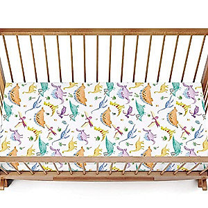 Crib Sheets for Boys Girls, Dinosaur Cotton Crib Sheet Neutral, Baby Toddler Sheets, Standard Crib Fitted Sheet, Ultra Soft and Breathable, 28 x 52 Inch