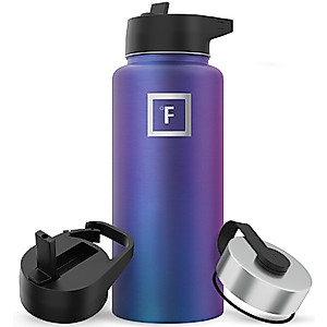 IRON °FLASK Sports Water Bottle - 32 Oz, 3 Lids (Straw Lid), Leak Proof, Vacuum Insulated Stainless Steel, Double Walled, Thermo Mug, Metal Canteen