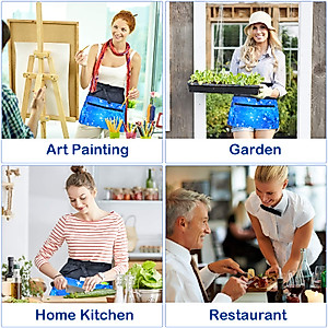 Fiodrimy Server Apron Waitress Apron with 6 Pockets, Half Waist Aprons Restaurant Chef Aprons for Women Men Home Cooking Restaurant Serving Work (Blue Starry)