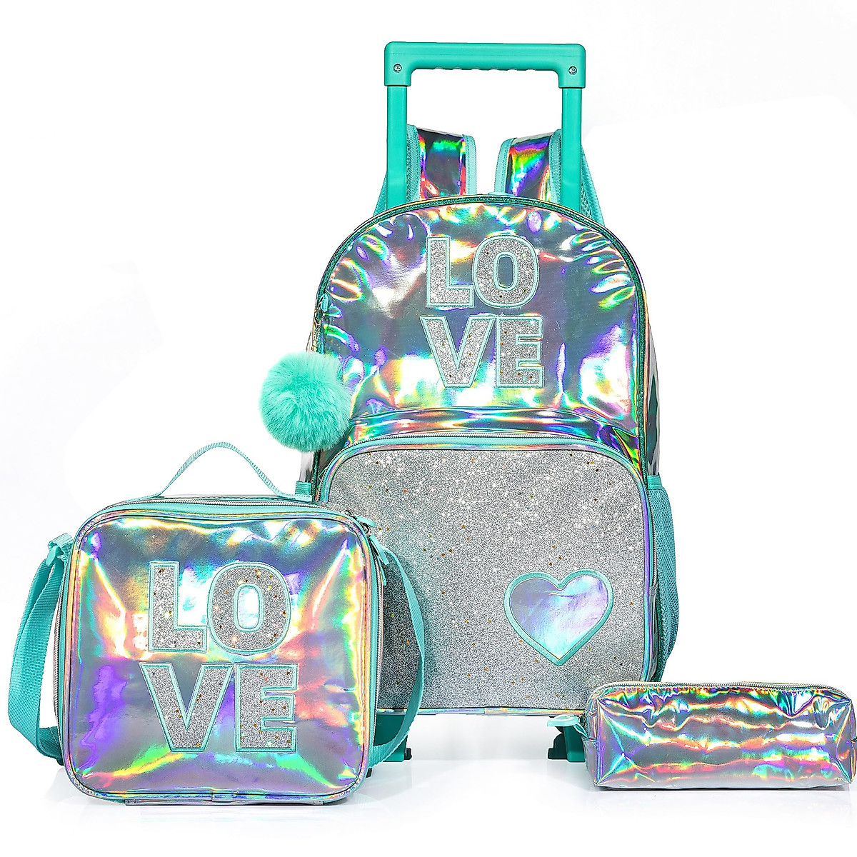 ZBAOGTW Rolling Backpack for Girls Kids Backpack with Wheels for Elementary Kindergarten Girls Wheeled Backpack Carry on Luggage Rolling Backpack with Lunch Bag