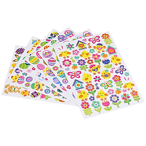 Naler Easter Stickers Sheet Assorted Easter Bunny Stickers for Easter Party Favor DIY Craft Art Making Decoration, 6-Pack, 300+pcs