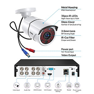 ZOSI 3K Lite Home Security Camera System with Audio,AI Human/Vehicle Detection,Night Vision,8 Channel H.265+ CCTV DVR with 1TB HDD,8pcs 1920TVL Indoor Outdoor Surveillance Cameras,for 24/7 Recording