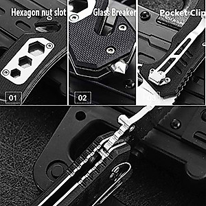 URiver Pocket Knife,G10 handle,With Pocket clip,for Camping,Survival EDC and Outdoor Activities,Best Gift for Men,Material Sharp Satin Blade(Silver)