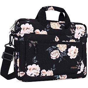 MOSISO Laptop Shoulder Bag Compatible with MacBook Air 15 inch M3 A3114 M2 A2941/Pro 16 M4 M3 M2 M1, 15-15.6 inch Notebook, Camellia Sleeve with Adjustable Depth at Bottom, Black