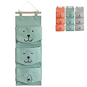 AD's SavvyHome, LLC Large Wall Hanging Organizer with 3 Storage Pockets-Space saver for Playroom, Bedroom, Baby Nursery, Bedside, Closet. Cute animal print cubby caddy. Waterproof, Travel Friendly