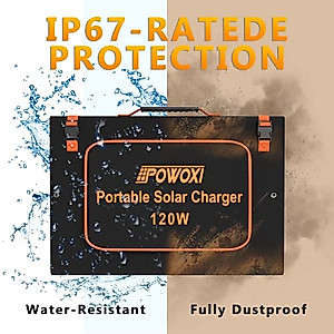POWOXI 120W Portable Solar Panel for Power Station, IP65 Waterproof Foldable 5V-20V DC Output, with Adjustable Kickstand, Solar Charger with USB 3.0 Outputs for Phone Outdoor Camping RV