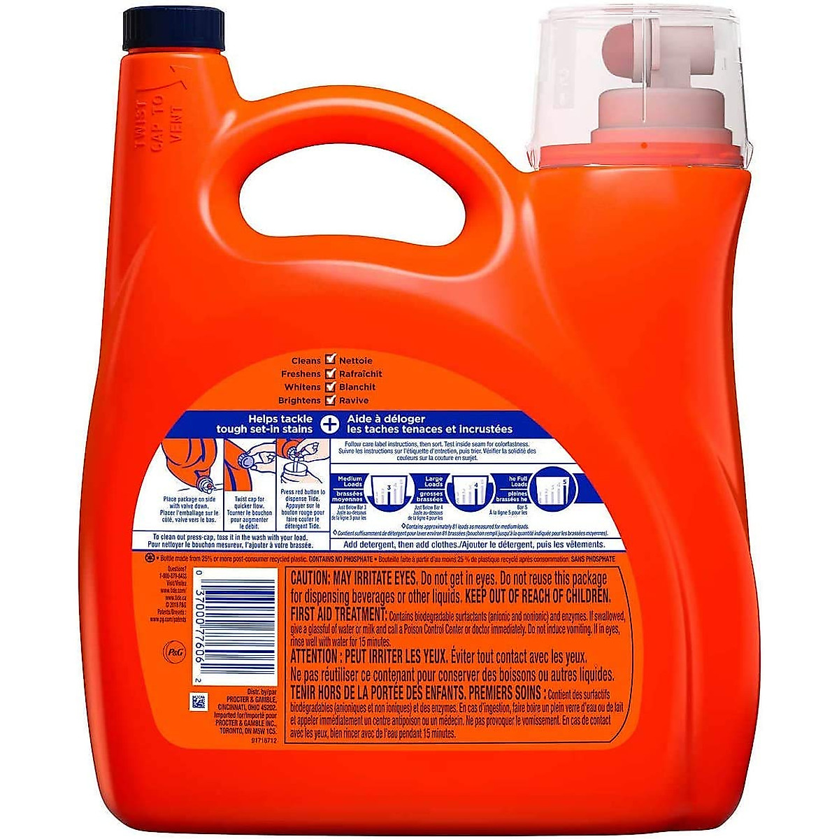 Tide Ultra Concentrate, OXI Advanced Power,Extra Stain Removel for Whites & Color Liquid Laundry Detergent - 165 oz, 89 Loads