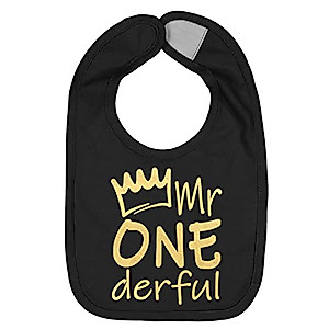 Aiden's Corner Handmade Cute Baby Boy Mr Onederful First Birthday Smash Cake Bib - 1st Birthday Bibs (Gold Black)