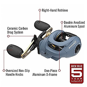 Quantum Smoke X Baitcast Reel and Fishing Rod Combo, 7-Foot 2-Inch 1-Piece EGC4 Composite Cranking Fishing Pole with Split-Grip EVA Rod Handle, Right-Hand Retrieve, Blue