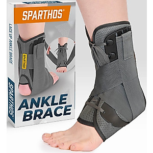 Sparthos Lace Up Ankle Brace - Adjustable Support for Running, Basketball, Volleyball - for Injury Recovery and Sprains - Compression Stabilizer Braces - For Men & Women (Gray - Large)