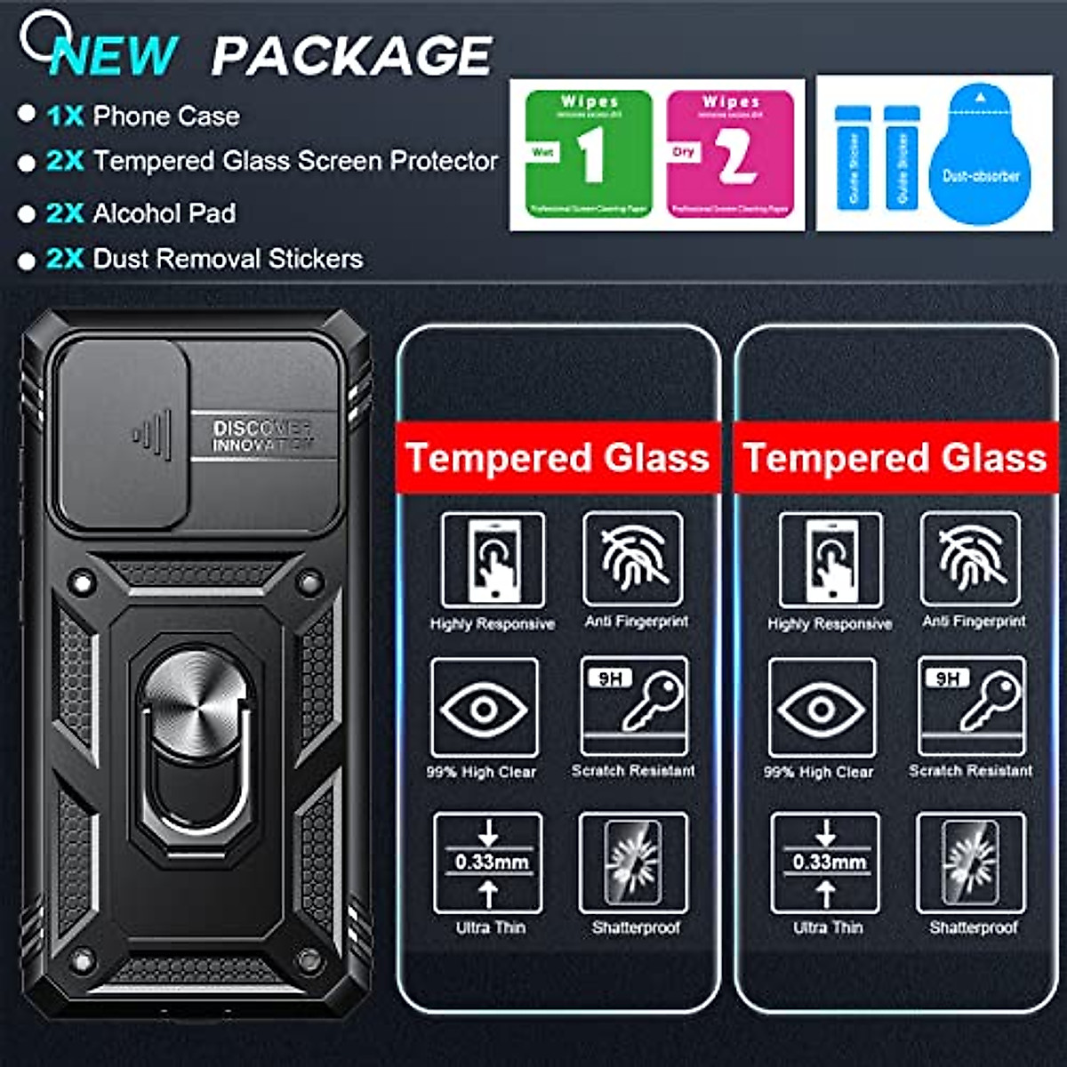 LeYi for Samsung Galaxy S20 FE 5G Case with Slide Camera Cover + [2 Packs] Tempered Glass Screen Protector, Military-Grade Phone Case with Kickstand, Black [NOT FIT S20]