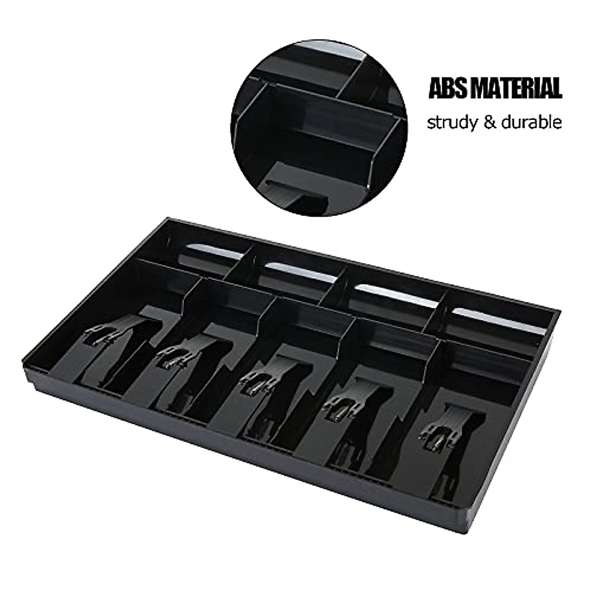 Acrux7 Cash Register Drawer Insert Tray 16 Inch Cash Money Tray Replacement with 4 Coin/5 Bill Drawer Register Insert Tray Storage Case with ABS Plastic Clip, Cash Organizer Tray for Small Business