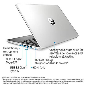 HP 14-Inch Laptop, 10th Gen Intel Core i3-1005G1, 4 GB SDRAM, 128 GB Solid-State Drive, Windows 10 Home in S Mode (14-dq1010nr, Silver)