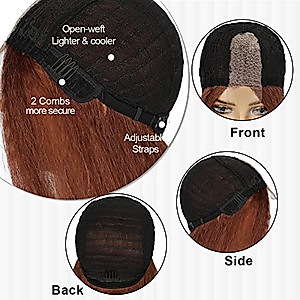 NOSTALGIA 32 Inch Copper Brown Kinky Straight Wig - Natural Kinky Wig for Black Women - Yaki Straight Hair Wig - Synthetic Middle Part Wigs - Daily Party Wig