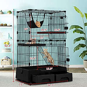 Cat Cage Playpen Kennel Crate 52.3 Inchs Height Cat House Cat Litter Box and Storage Case in One Pet Enclosure with 2 Front Doors 2 Ramp Ladders 2 Resting Platforms Beds Tray Hammock Cage for Cats