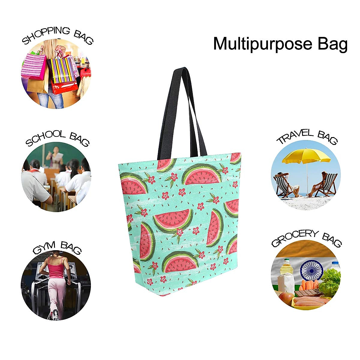 ALAZA Watermelon Pattern Blue Canvas Tote Bag Top Handle Purses Large Totes Reusable Handbags Cotton Shoulder Bags for Women Travel Work Shopping Grocery