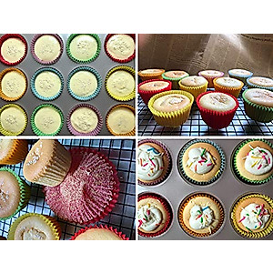 Mombake Standard Rainbow Bright Greaseproof Cupcake Liners Paper Baking Cups Assorted 6 Colors, 200-Count