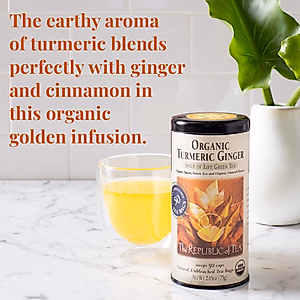 The Republic of Tea — Organic Turmeric Ginger Green Tea Tin, 50 Tea Bags, Naturally Caffeinated