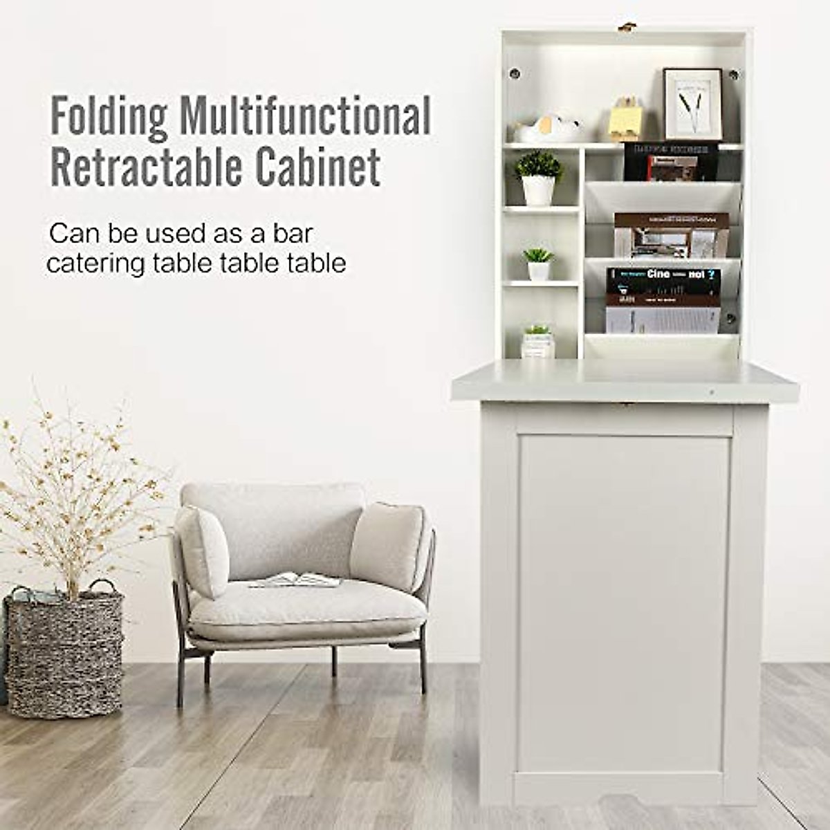 YUSING Wall Mounted Table, Fold Out Convertible Desk Multi-Function Computer Desk Writing Desk Home Office Wood Wall Floating Desk with Large Storage Area