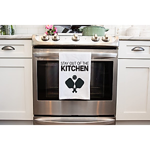 Funny Kitchen Towel - Stay out of the Kitchen Pickleball Dish Cloth - Gift for Him or Her - Pickle Ball Gift - Retirement - Christmas - Mothers Day - Fathers Day - Birthday (Stay Out of the Kitchen)