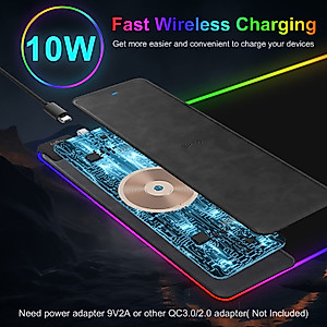 Wireless Charging RGB Gaming Mouse Pad, 31.5"x15.7" Large Desk Mat, Desk Pad with Wireless Charger, Non-Slip Rubber Base, Waterproof, Computer Keyboard Mat for Gamer, Office, Home, Black