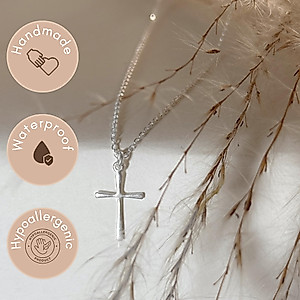 Annika Bella Small Cross Necklace, 925 Sterling Silver Faith Jewelry, Religious Tiny Pendant Charm Necklaces, Gift for Her (Silver)