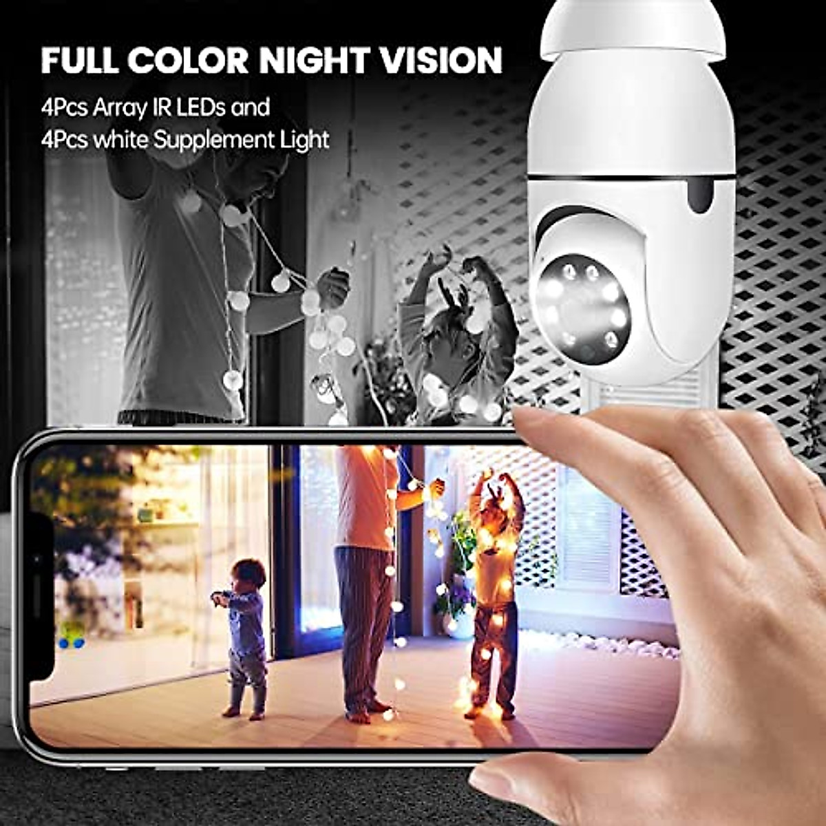 Topiacam 2.4Ghz Light Socket Security Cameras Wireless Indoor Outdoor Light Bulb Security Camera,Light Camera Outdoor with Color Night Vision,2-Way Talk, 7/24 Recording,Motion Tracking