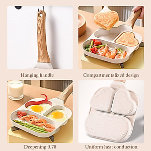 Pearlead Nonstick Egg Frying Pan Heart Shaped Fried Egg Cooker Pan 3 Section Pancake Pan Omelette Pan Breakfast Pan Egg Skillet Pan for Kitchen Use with Basting Brush and Cooking Tong