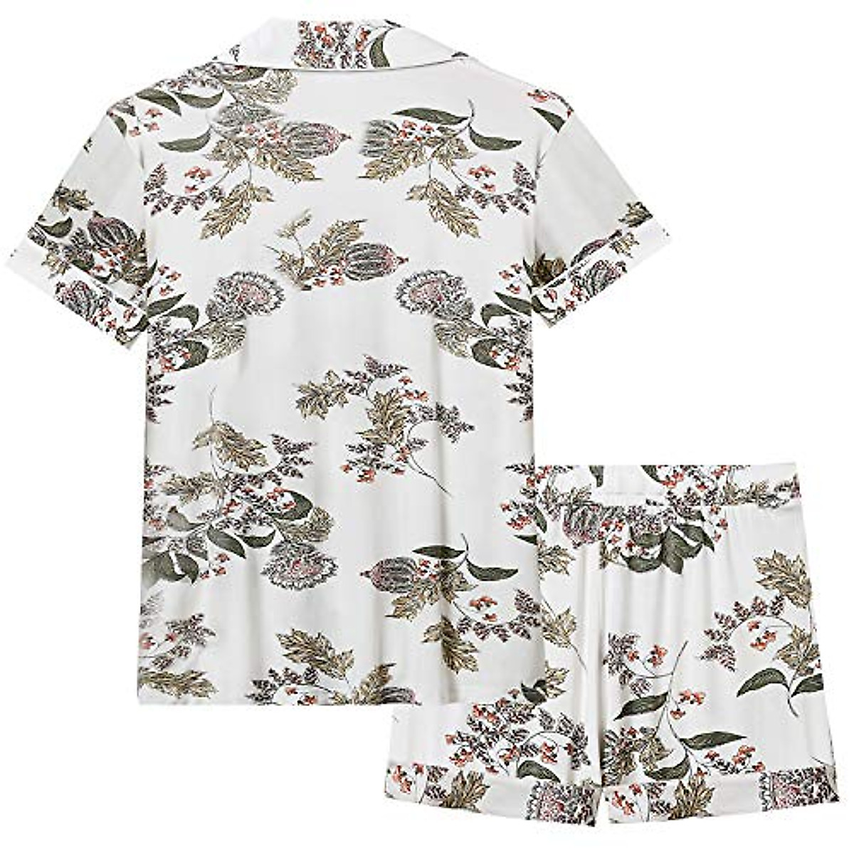 Joyaria Womens Summer Bamboo Short Sleeve Button Up Pajama/Pj/Sleep Shorts Set (Floral Print,XXL)