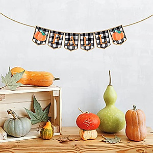 Doumeny Fall Pumpkin Burlap Banner Autumn Burlap Banner Buffalo Plaid Pumpkin Garland Thanksgiving Harvest Bunting Flag Rustic Burlap Harvest Banner Mantel Fireplace Decor