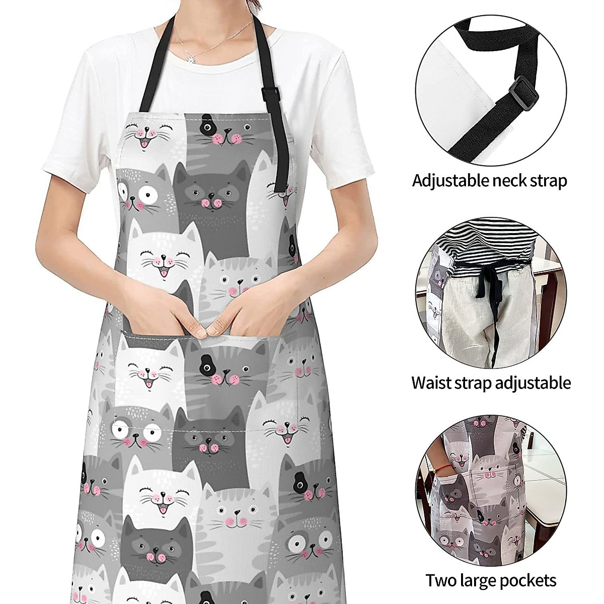 Waldeal Adjustable Cooking Kitchen Apron for Women Men Chef Cute With 2 Pockets