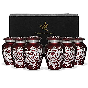 Red Rose Urns - Keepsake Urns for Human Ashes - Mini Urns Set of 6 with Premium Box & Bags - Honor Your Loved One with Handcrafted Small Cremation Urns - Perfect Red Urns for Adults & Infants