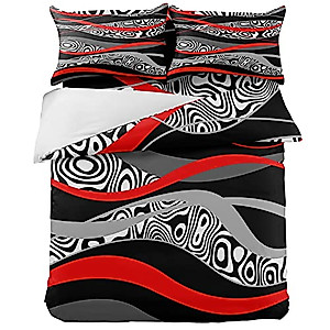 Duvet Cover Queen Size Bedding Set Geometry Abstract Red Black Stripe 4 Pieces Microfiber Comforter Cover Ultra Soft Duvet Covers Bed Sheet and Pillow Cases for Bedroom Zebra Animal Skin Texture