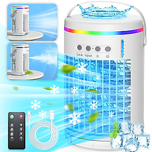 Vosaf Portable Air Conditioners Fan, 3 Speeds Evaporative Mini Air Conditioner with 7 Colors Light,1400ml Personal Air Conditioner, Portable AC Air Cooler with Humidifier for Room Bedroom Office Desk
