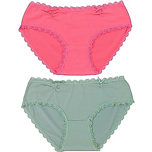 ToBeInStyle Women's 6 Pack Lacey Edge 2 Cotton Hipster Panties - Medium