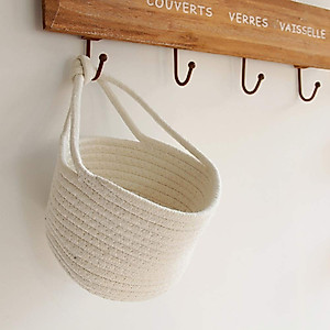 IMIKEYA Wall Hanging Rope Storage Basket Cotton Rope Wall Basket Small Hanging Basket Storage Basket Baby Nursery Organizer Bin for Clothes Toy Keys