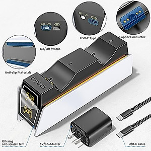 PS5 Controller Charger Compatible with DualSense & Edge Controller, 2.0 H Fast PS5 Charger with 5V/3A Adapter and USB-C Cable, PS5 Charging Station with 2 Charging Options & Indicator