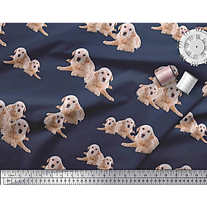 Soimoi Cotton Cambric Blue Fabric - by The Yard - 42 Inch Wide - Golden Retriever Dog Print Fabric - Warm and Friendly Designs for Pet-Adoring Homes Printed Fabric