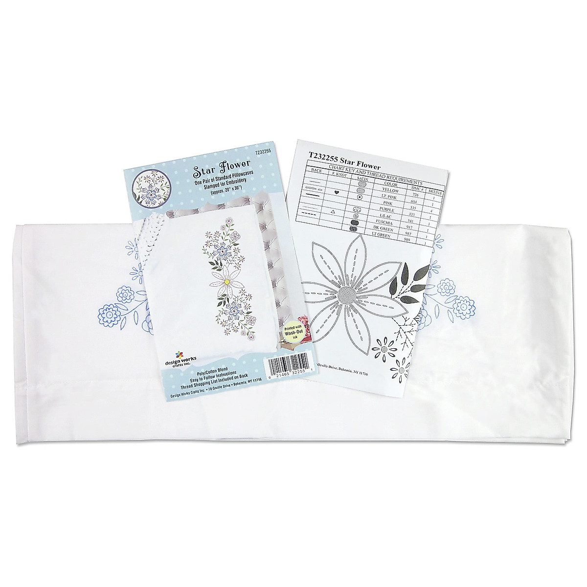 Tobin Star Flowers Stamped for Embroidery Pillowcases