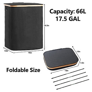 YOUDENOVA 66L Large Laundry Basket with Lid, Collapsible Dirty Clothes Hamper with Handle, Closet Storage Bin for Bedroom, Bathroom, Dorm (Black)