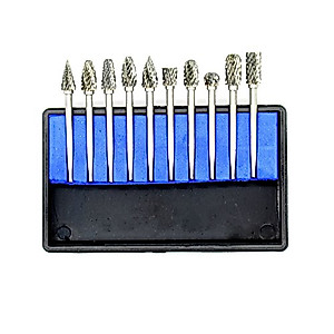 KOTVTM Double Cut Carbide Rotary Burr Set - 10 pcs 1/8" (3mm) Shank, 1/4" (6mm) Head Length Tungsten Steel Carbide Rotary Files Diamond Burrs Set for Woodworking,Drilling, Engraving, Polishing…